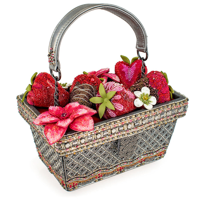 Berry Beautiful Beaded Strawberry Basket Top Handle Bag Purse