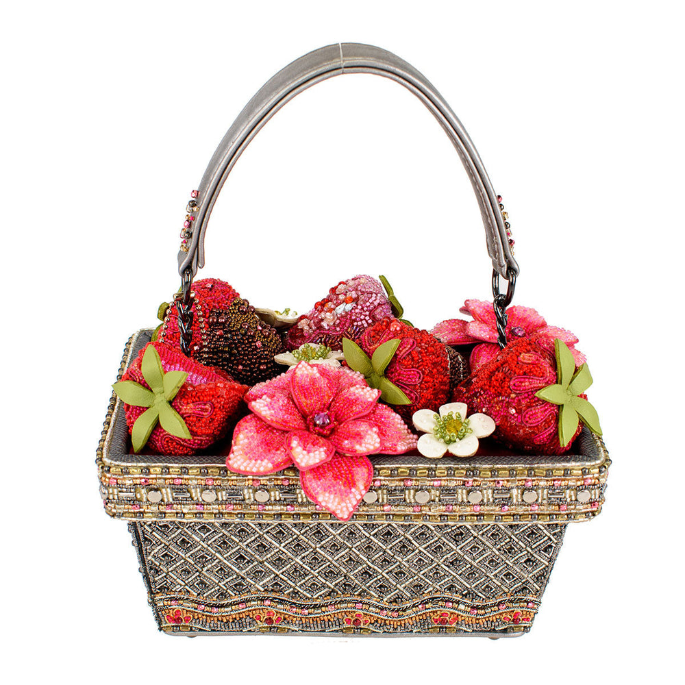Berry Beautiful Beaded Strawberry Basket Top Handle Bag Purse