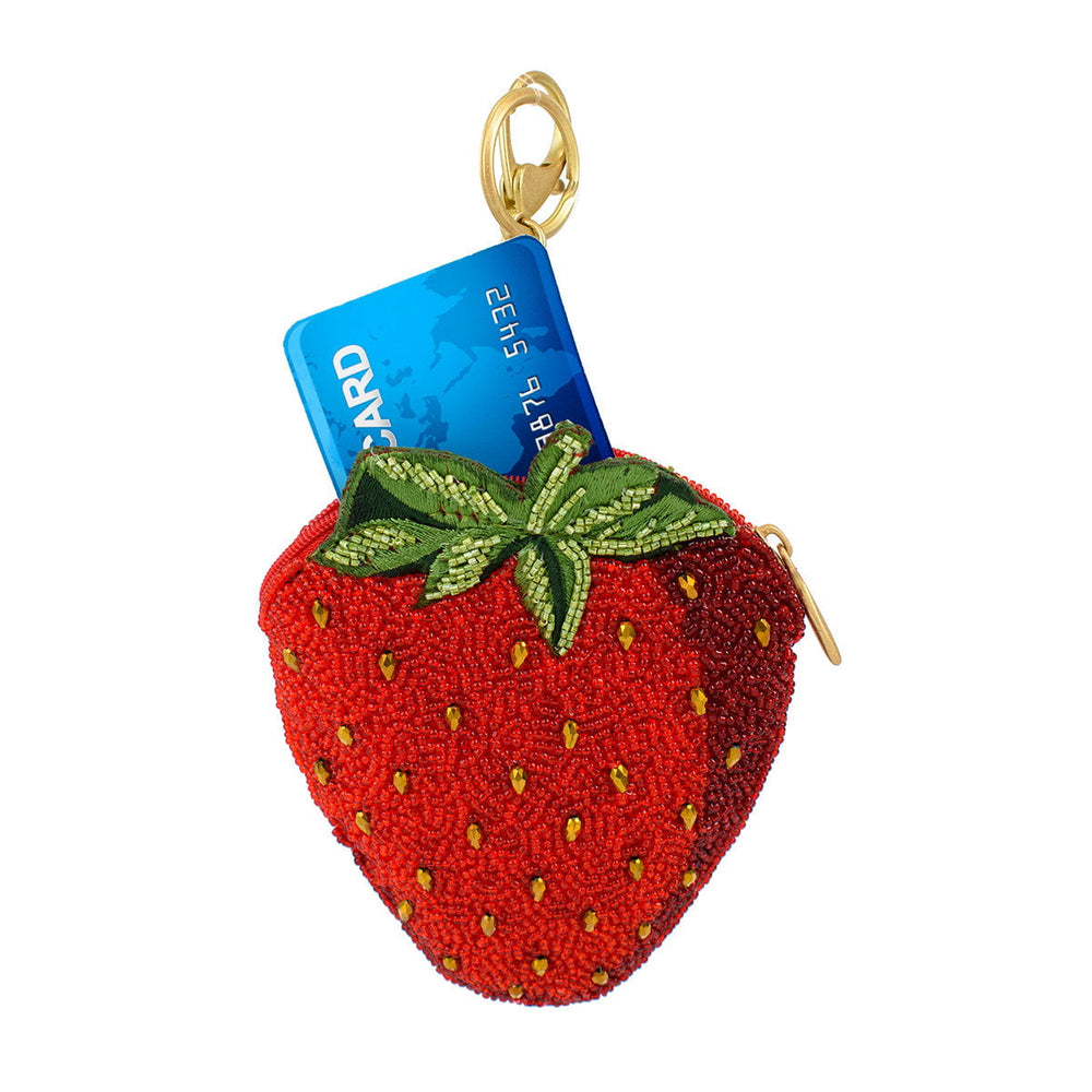 Berry Beautiful Beaded Strawberry Coin Purse Key Fob - Mary Frances