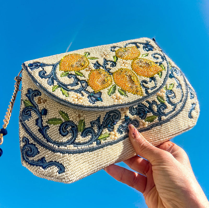 Capri Lemons Beaded Crossbody Clutch Handbag Purse - Mary Frances