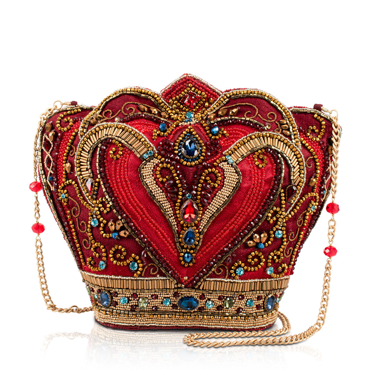 Crimson Queen Red and Gold Crown Beaded Handbag