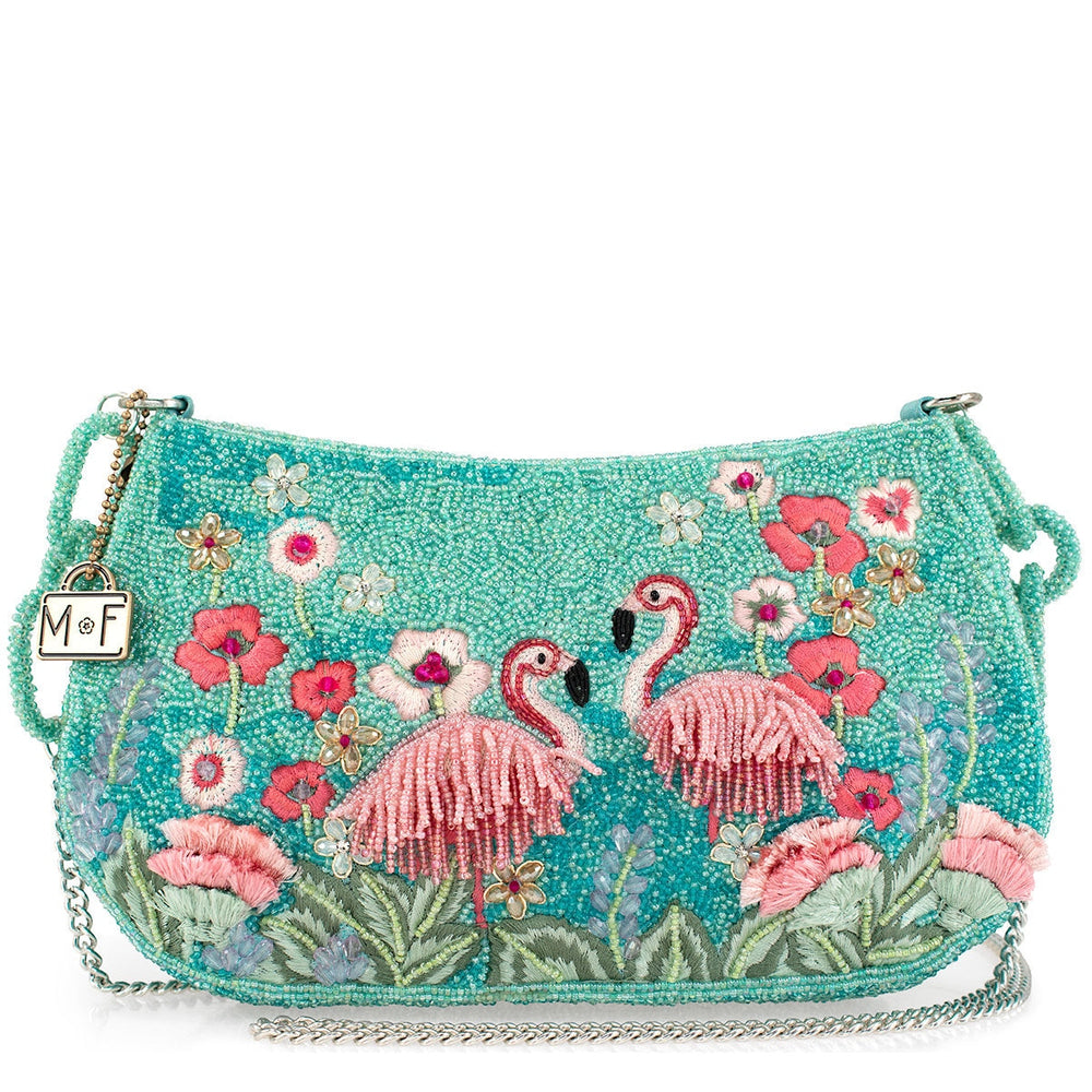 Flirty Flamingos Beaded Crossbody Clutch Handbag