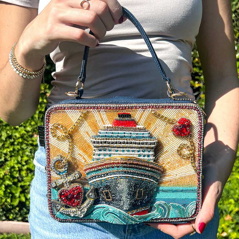 Full Steam Ahead Beaded Cruise Ship Top Handle Handbag - Mary Frances