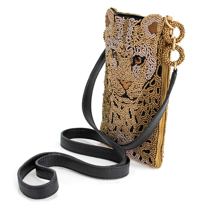 Gone Wild Beaded Leopard Crossbody Phone Bag - Mary Frances