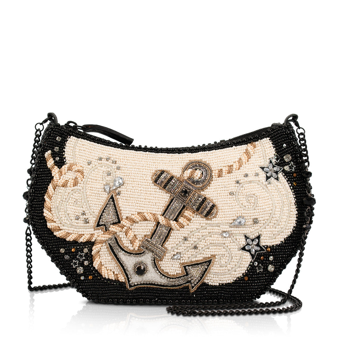 Hold Fast Black and Ivory Beaded Anchor Handbag