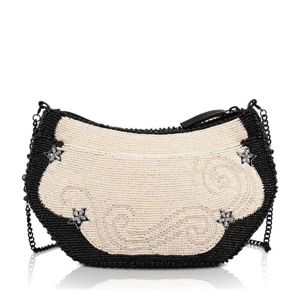 Hold Fast Black and Ivory Beaded Anchor Handbag