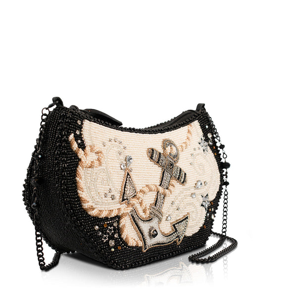 Hold Fast Black and Ivory Beaded Anchor Handbag