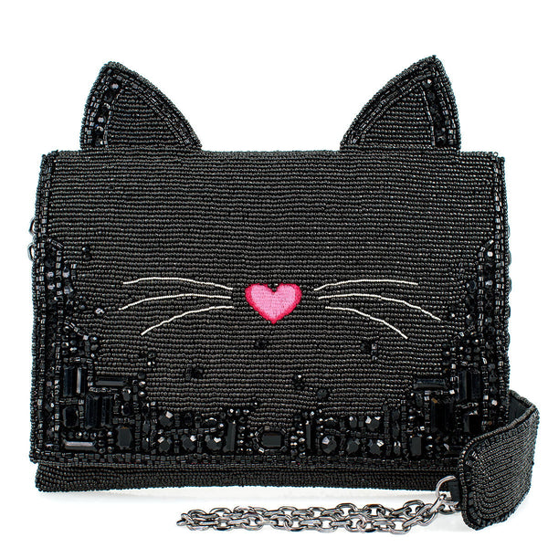 Kitty Couture Beaded Cat Ears & Whiskers Crossbody Clutch Handbag