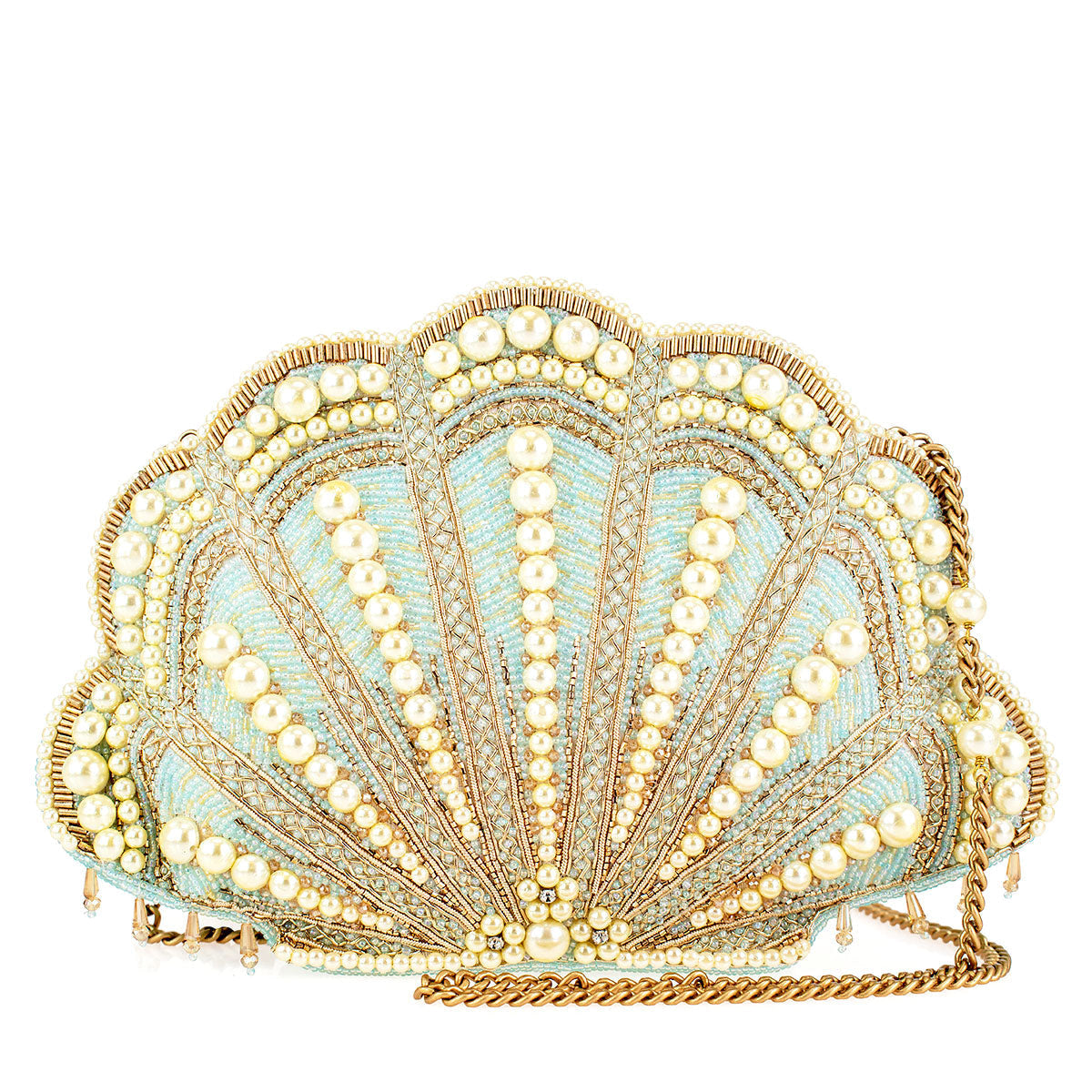 Seaside Luxury Beaded Shell with Pearls Crossbody Clutch Handbag