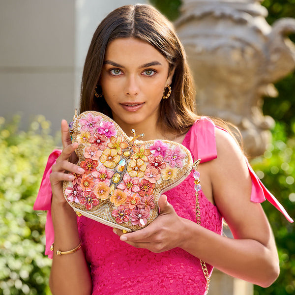 Take Flight Beaded Floral Butterfly Shoulder Handbag Purse