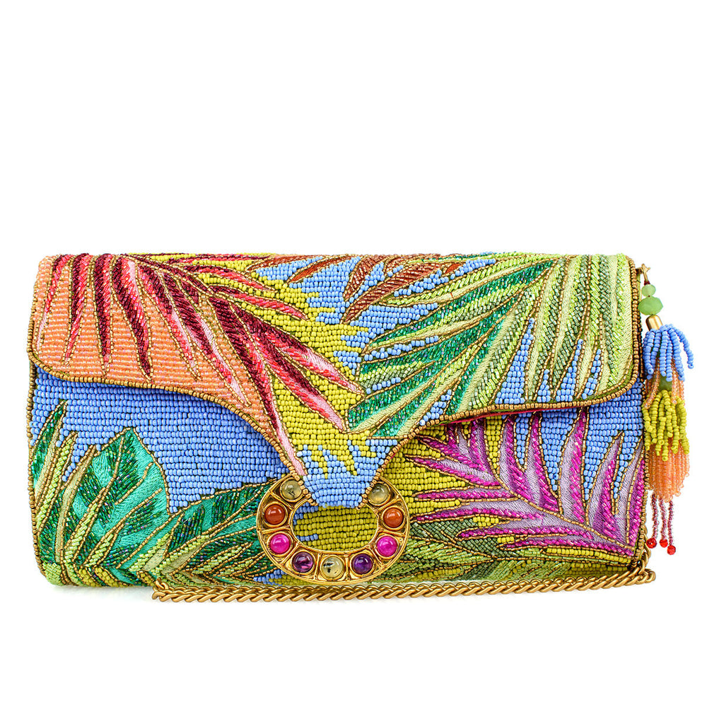 Tropics Beaded Colorful Leaves Crossbody Clutch Handbag Purse