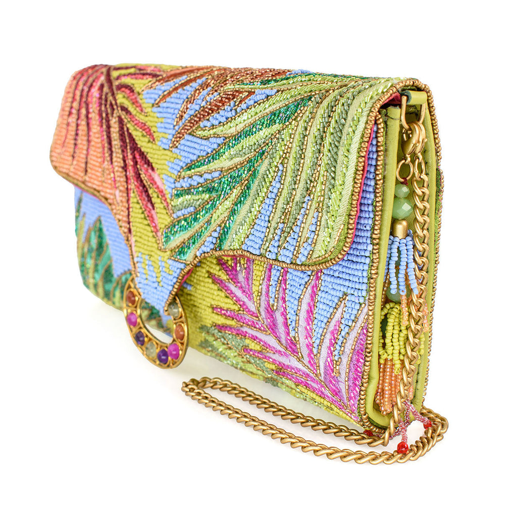 Tropics Beaded Colorful Leaves Crossbody Clutch Handbag Purse