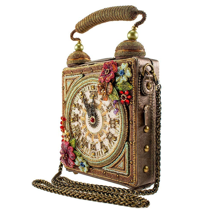 Time of Your Life Beaded Clock Top Handle Handbag