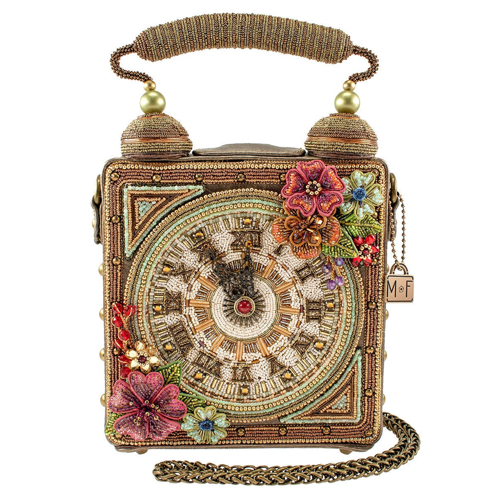 Time of Your Life Beaded Clock Top Handle Handbag